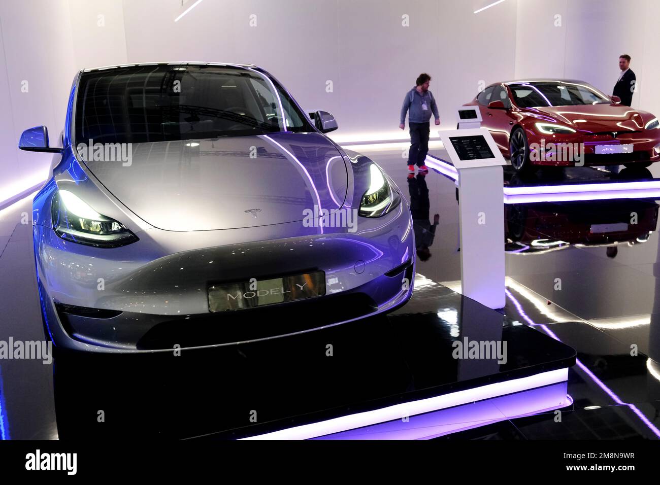 Brussels, Belgium. 13th Jan, 2023. Tesla car on display during the ...