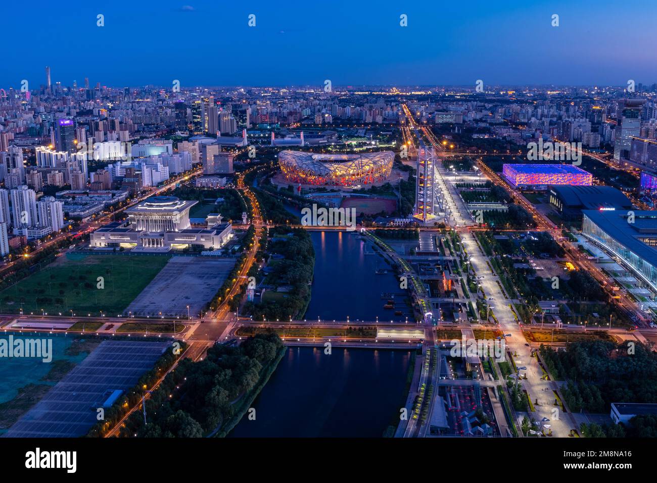 Have a bird's eye view of Beijing Olympic village at night Stock Photo ...