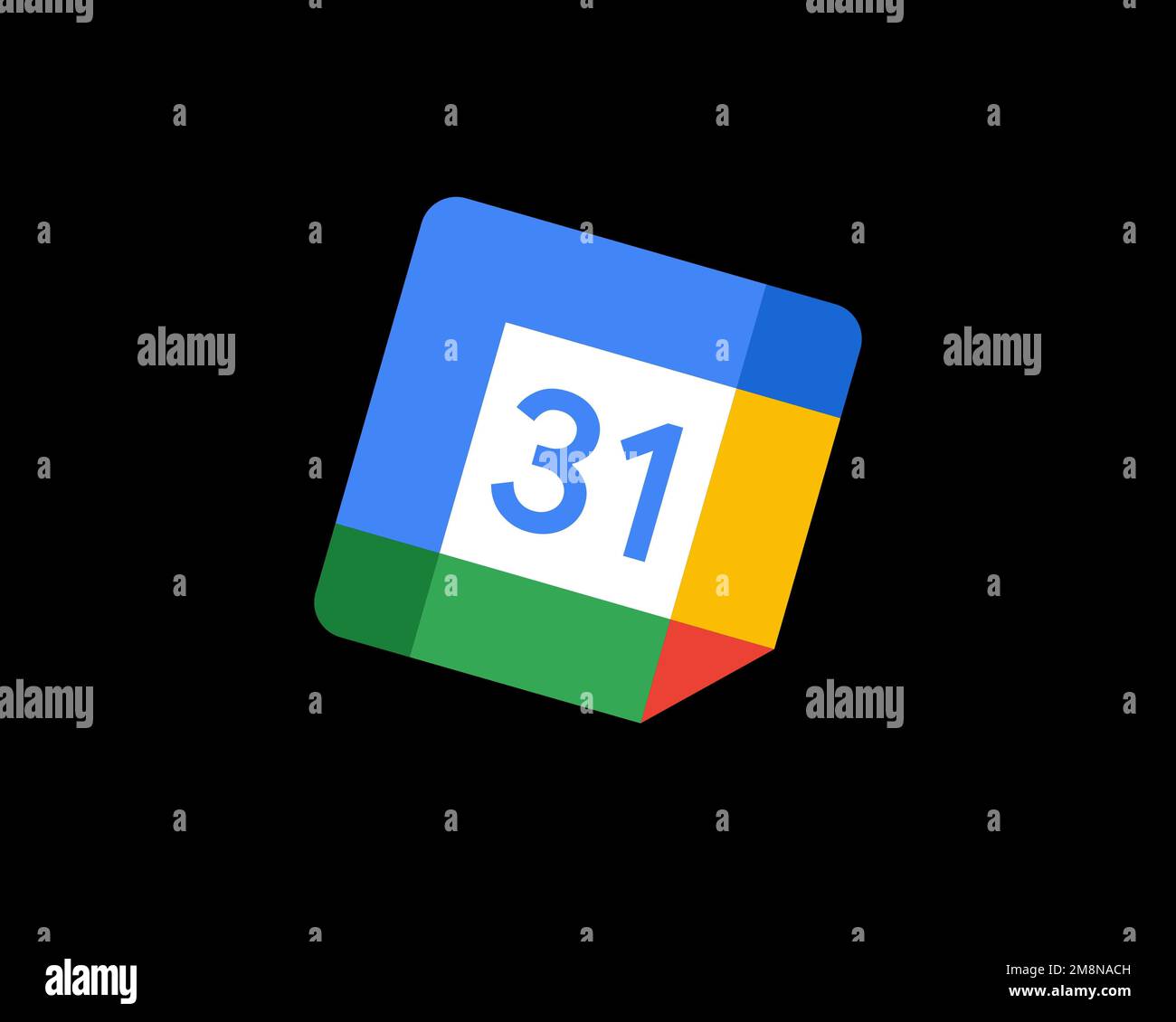 Google Calendar, rotated logo, black background B Stock Photo - Alamy