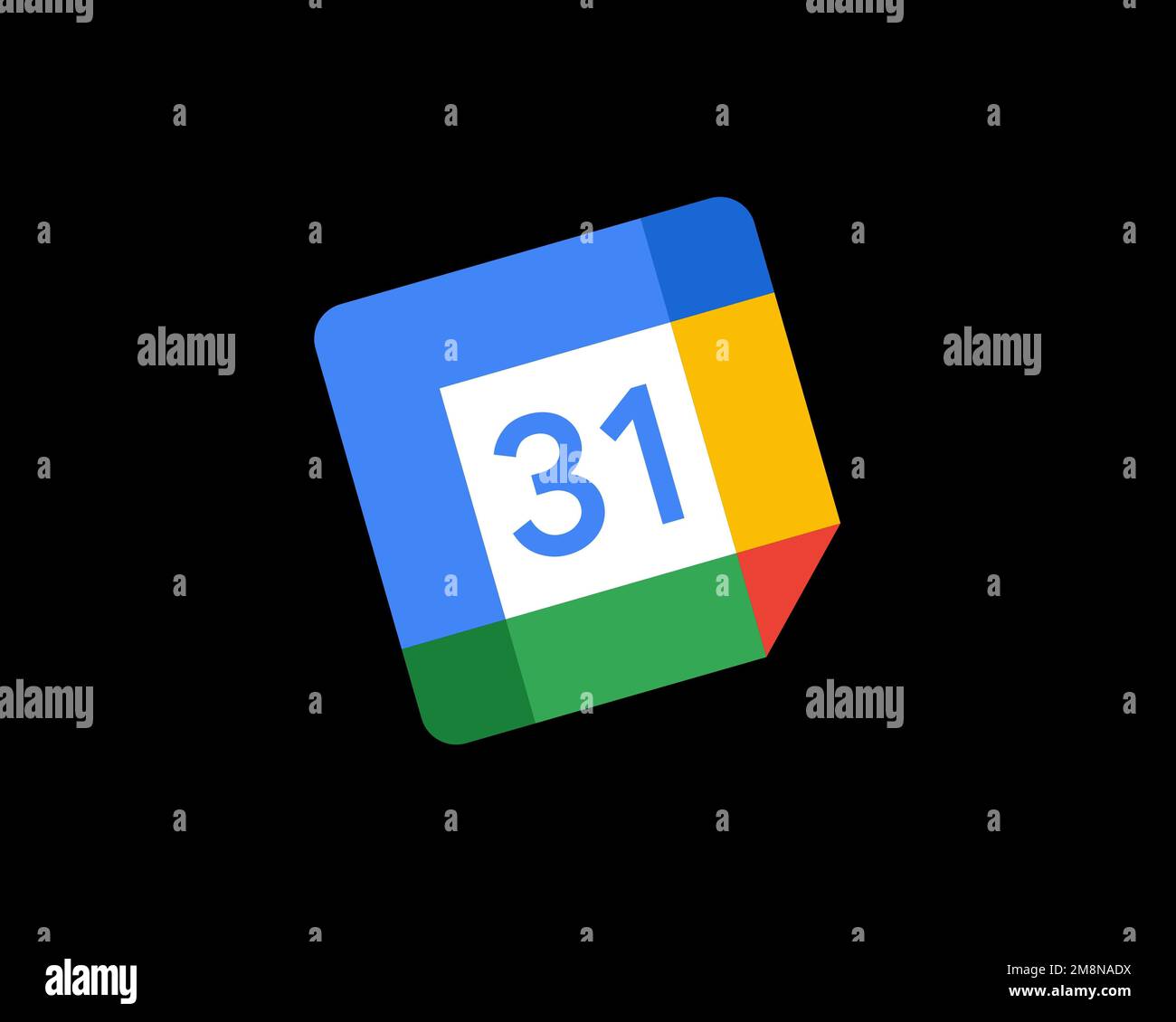 Google Calendar, rotated logo, black background Stock Photo - Alamy