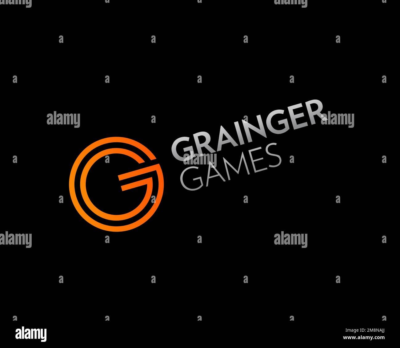 Grainger Games, rotated logo, black background Stock Photo - Alamy