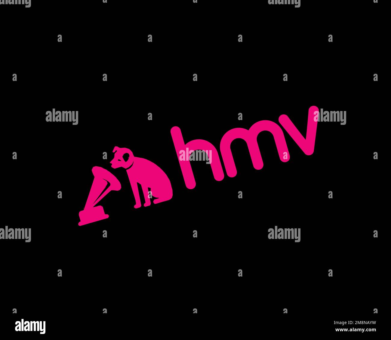 HMV, rotated logo, black background Stock Photo - Alamy