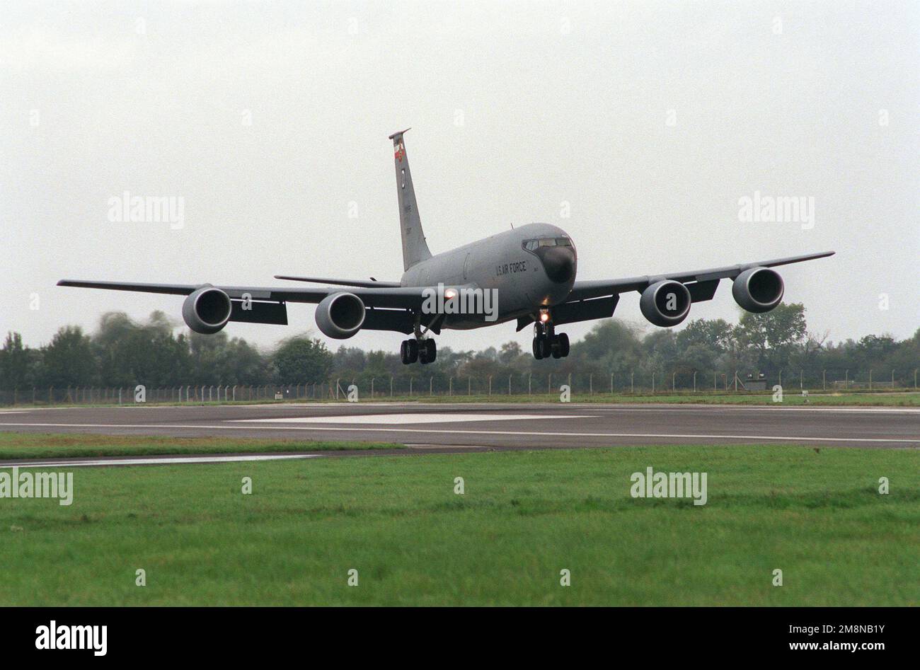 KC-135R Stratotanker from the 100th Aerial Refueling Wing lands at Royal Air Force Mildenhall in ...