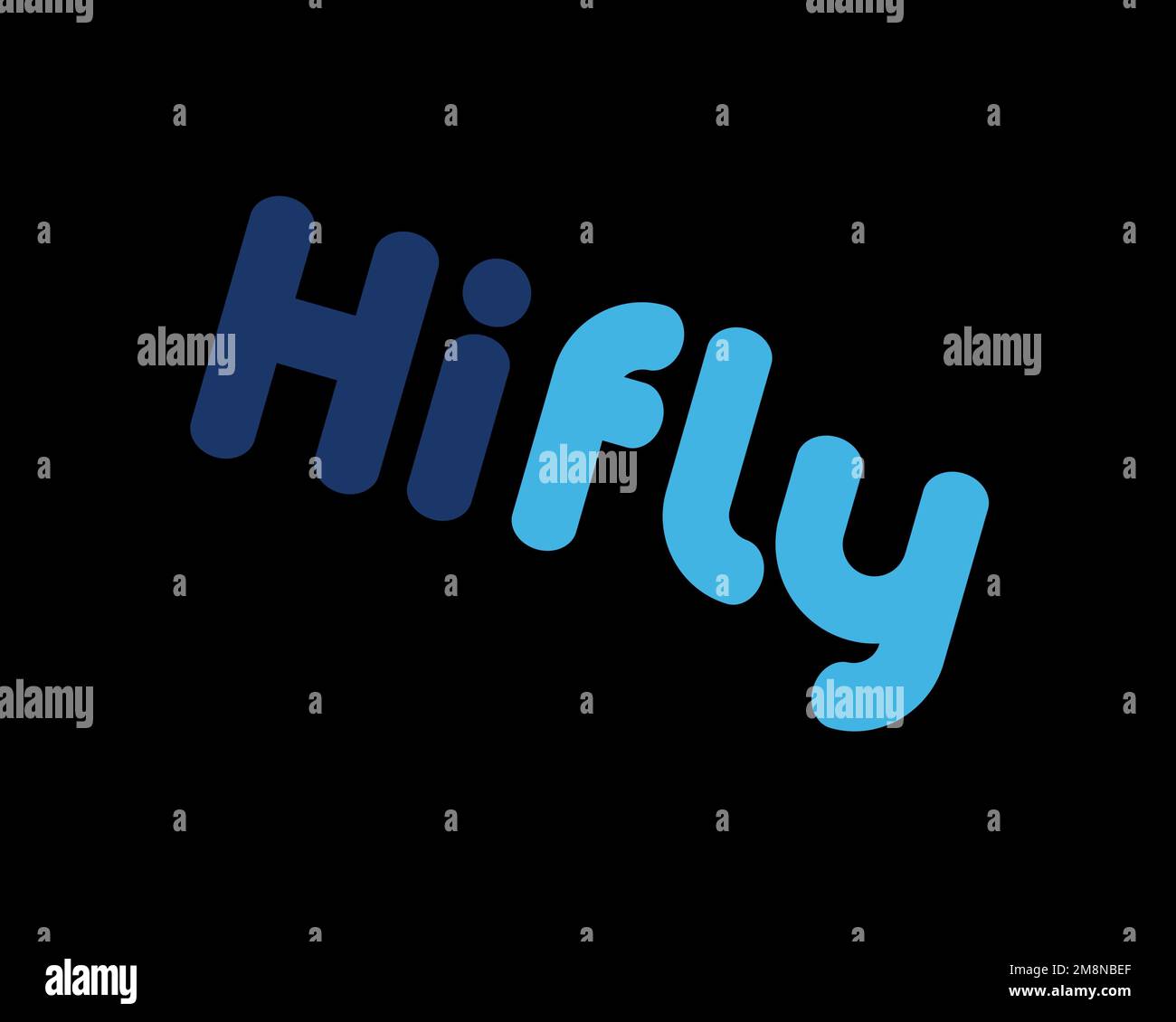 Hi Fly airline, rotated logo, black background B Stock Photo - Alamy