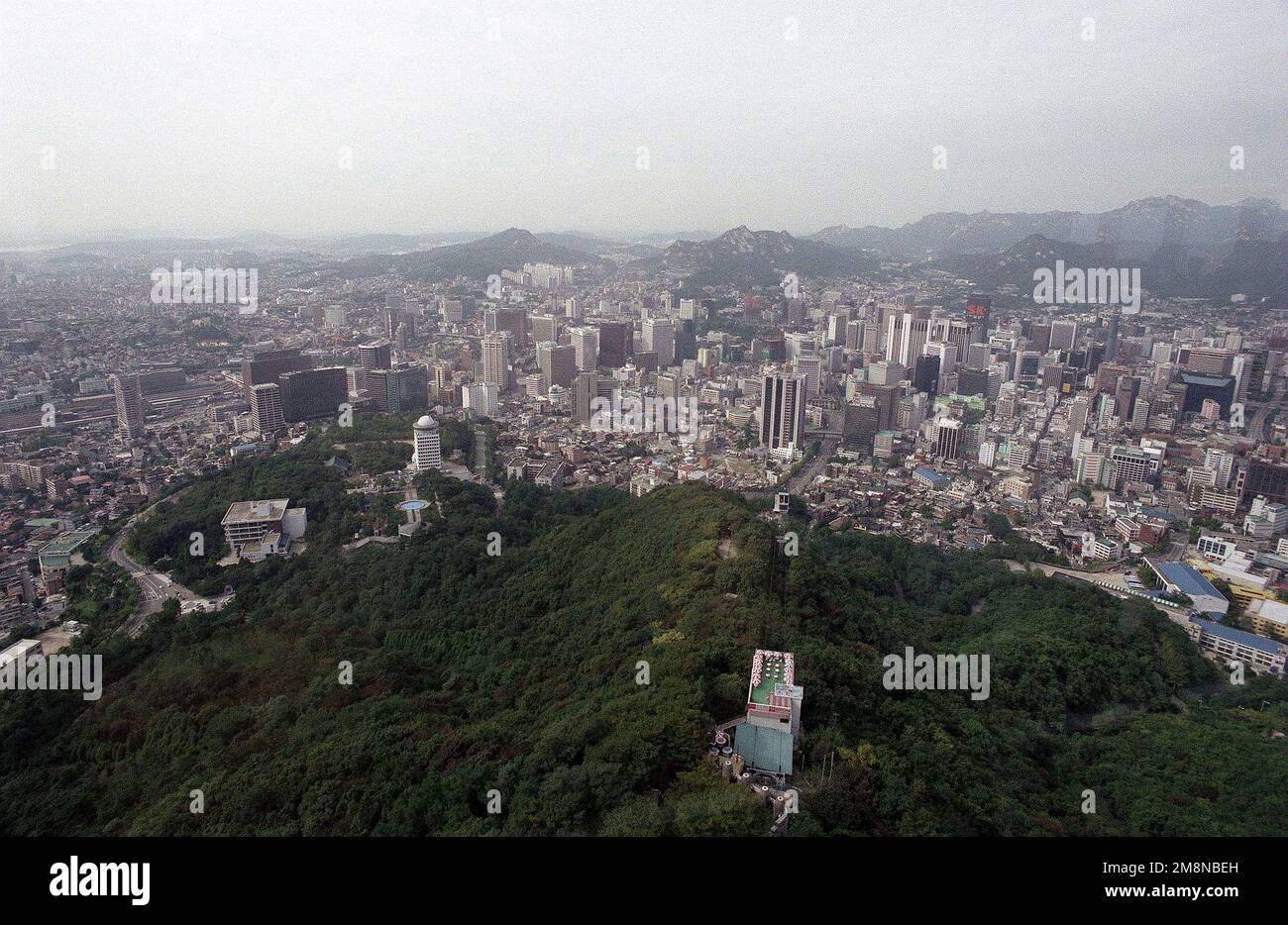 On the way to the Seoul Tower in Seoul, Republic of Korea, roofs of ...