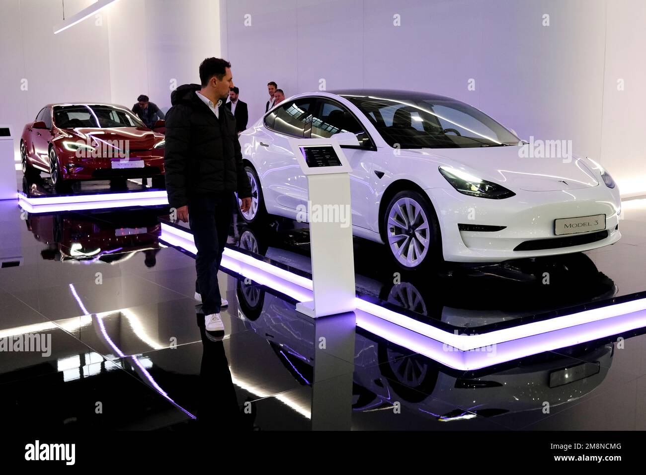 Brussels, Belgium. 13th Jan, 2023. Tesla car on display during the ...
