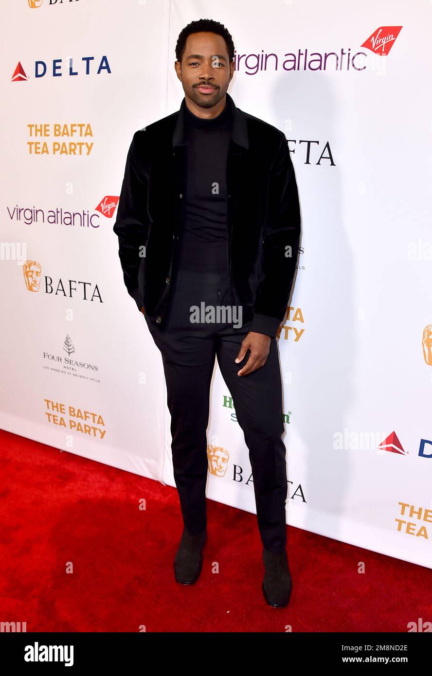 Jay Ellis arrives at the 2023 BAFTA Tea Party, Saturday, Jan. 14, 2023 ...