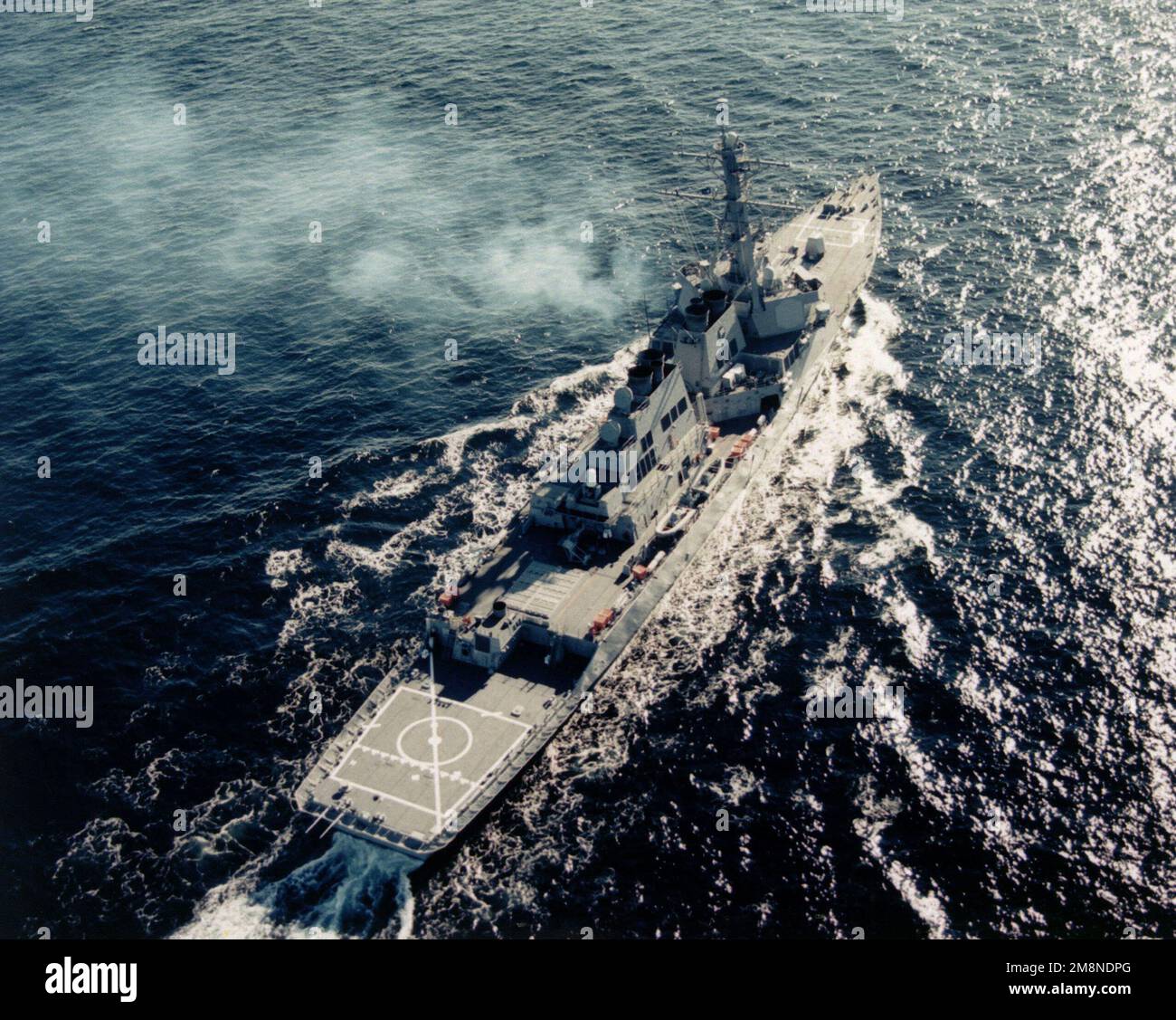 High oblique aerial view of the Arleigh Burke class guided missile ...