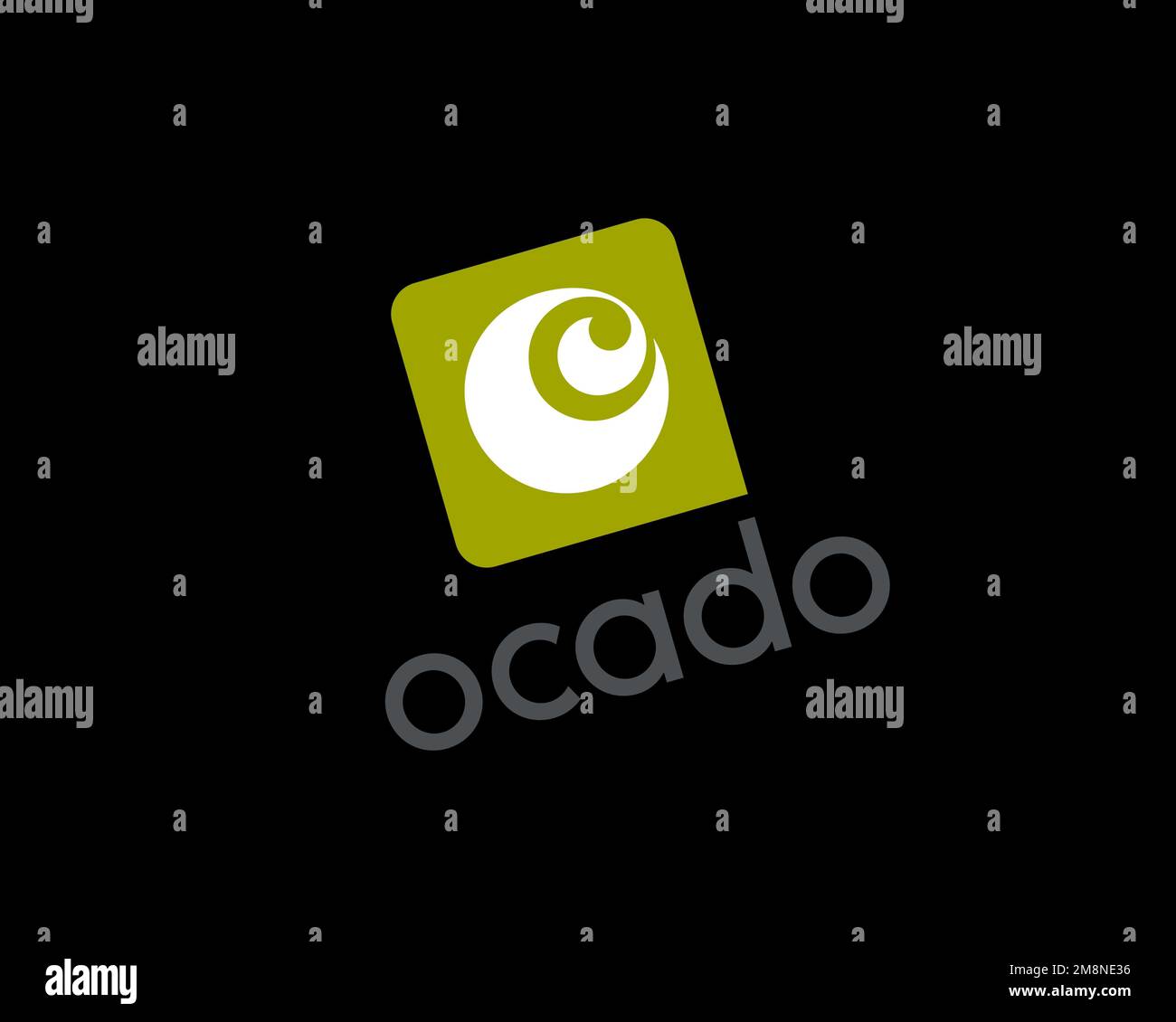 Ocado, rotated logo, black background Stock Photo - Alamy