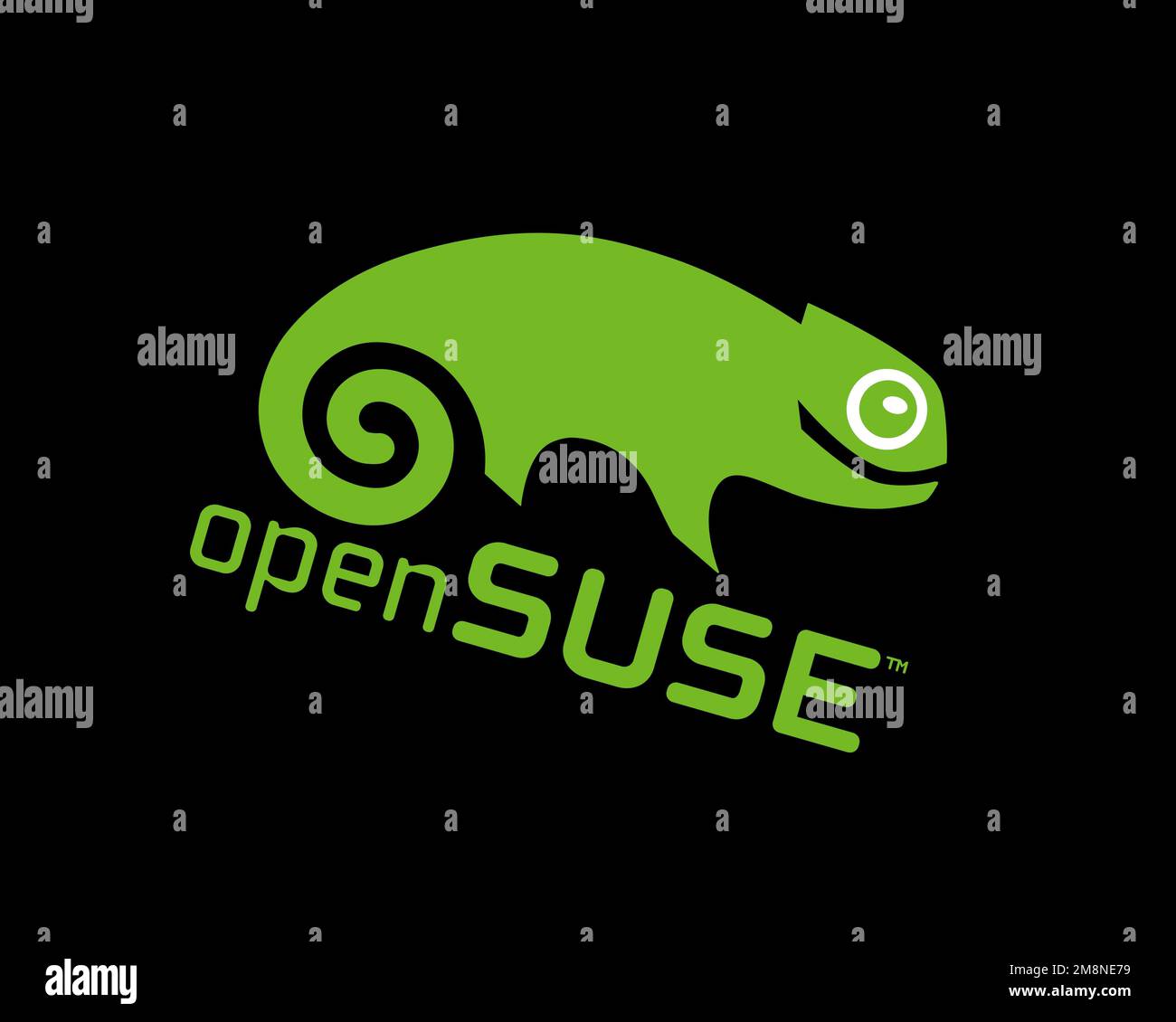 OpenSUSE, rotated logo, black background B Stock Photo - Alamy