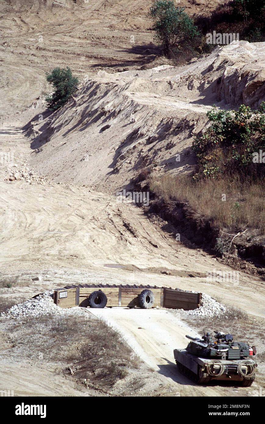 An M1-A1 Abrams tank, from C Troop of the 4th Squadron, 7th Cavalry ...