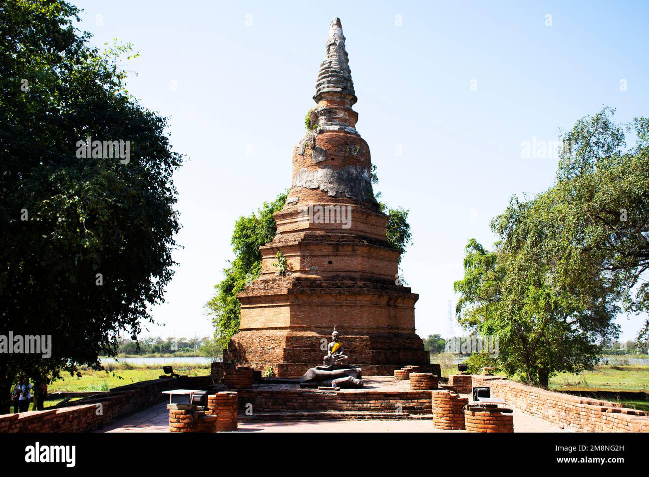 Ancient stupa and ruins chedi prang of Wat Phra Ngam Wat Phra Ngam Khlong Sa Bua temple for thai ...