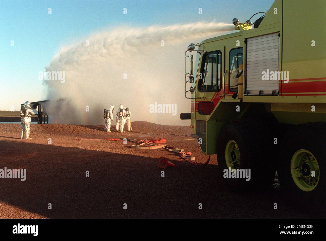 A 97th Civil Engineering Squadron fire truck attempts to put out a ...