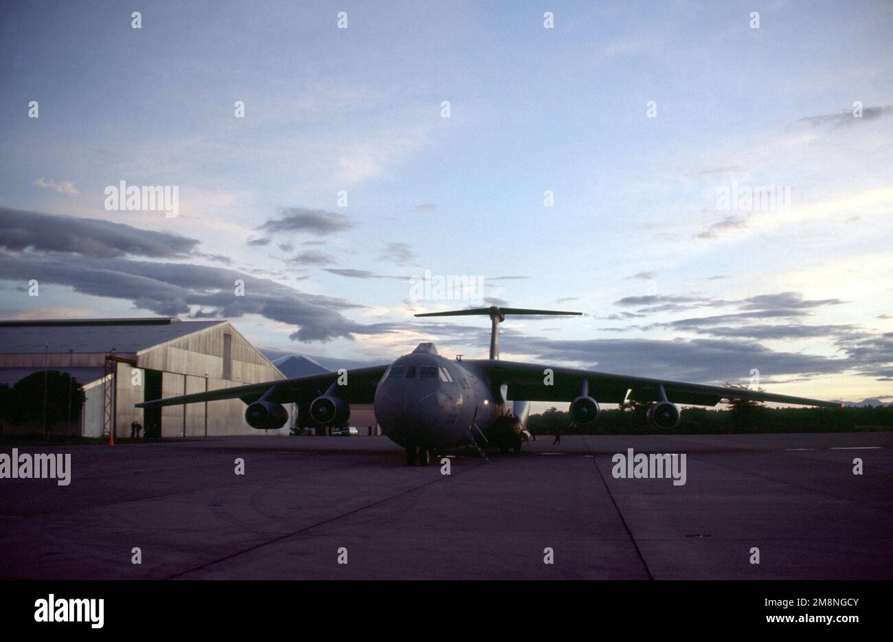 A front view of a C-141 Starlifter aircraft assigned to the 514th Air ...