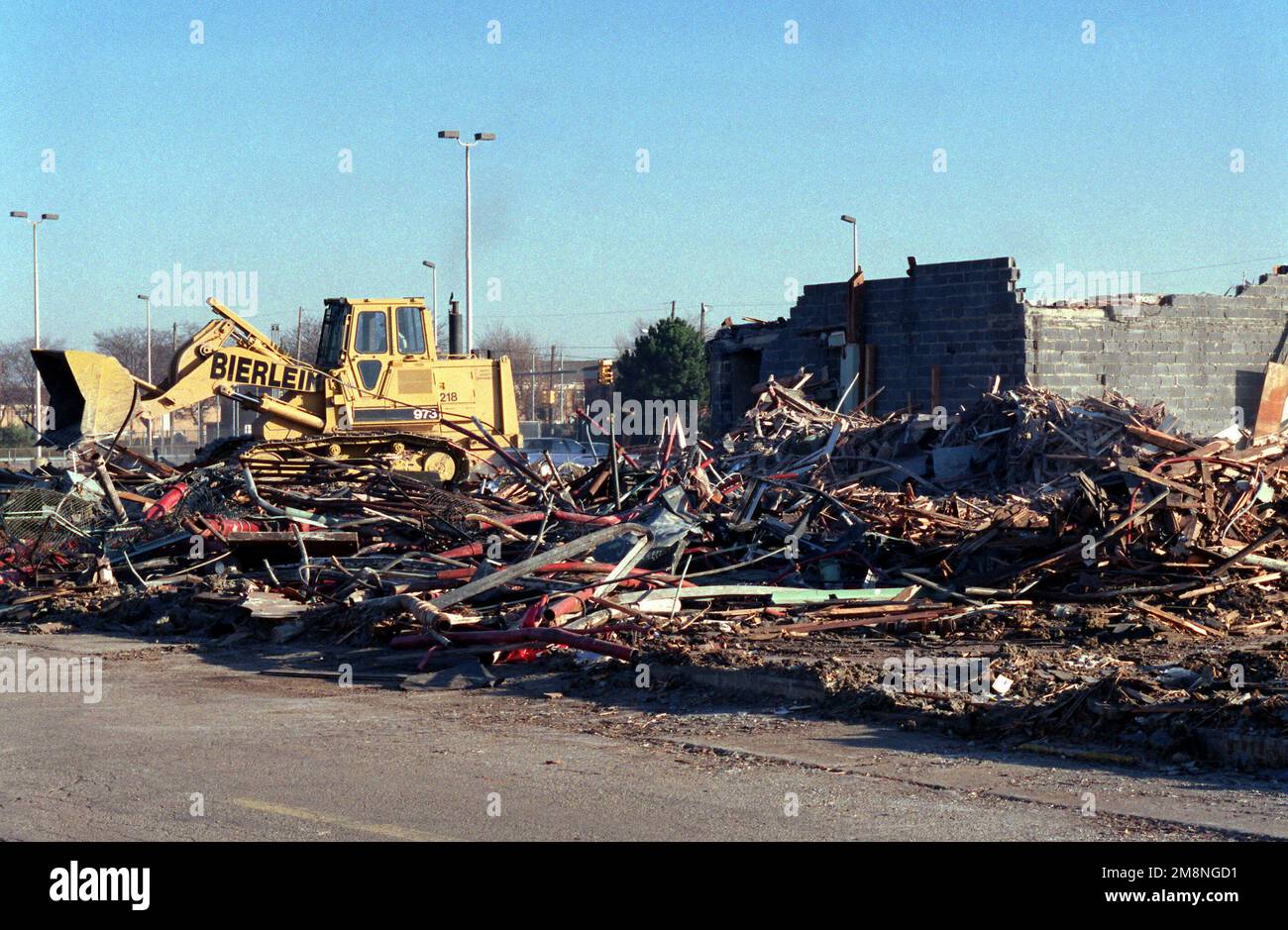 Medium shot, left side profile of a Caterpillar tracked bulldozer from ...