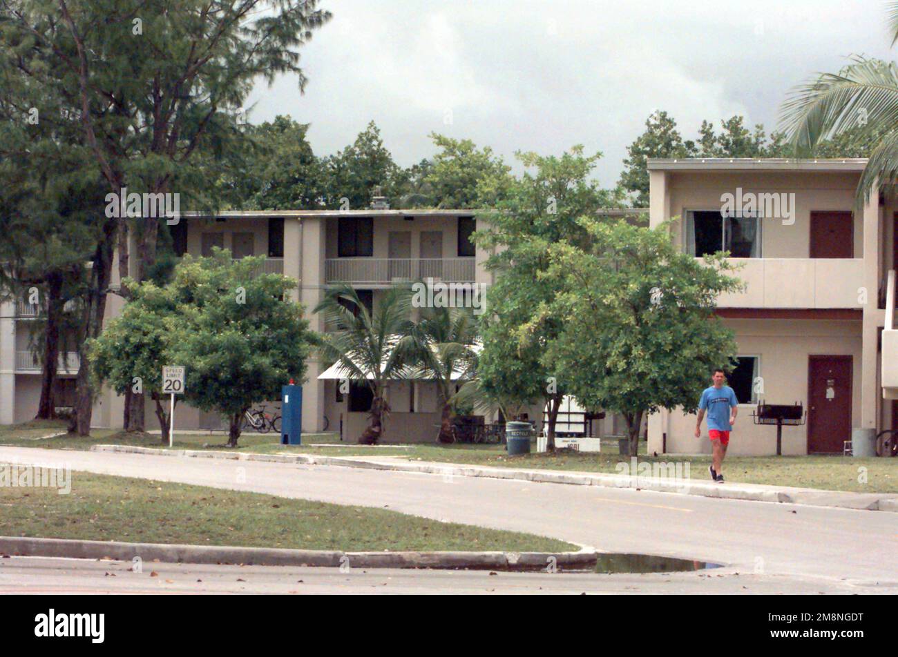 Shot of the dormitories and billeting lining the streets in the ...