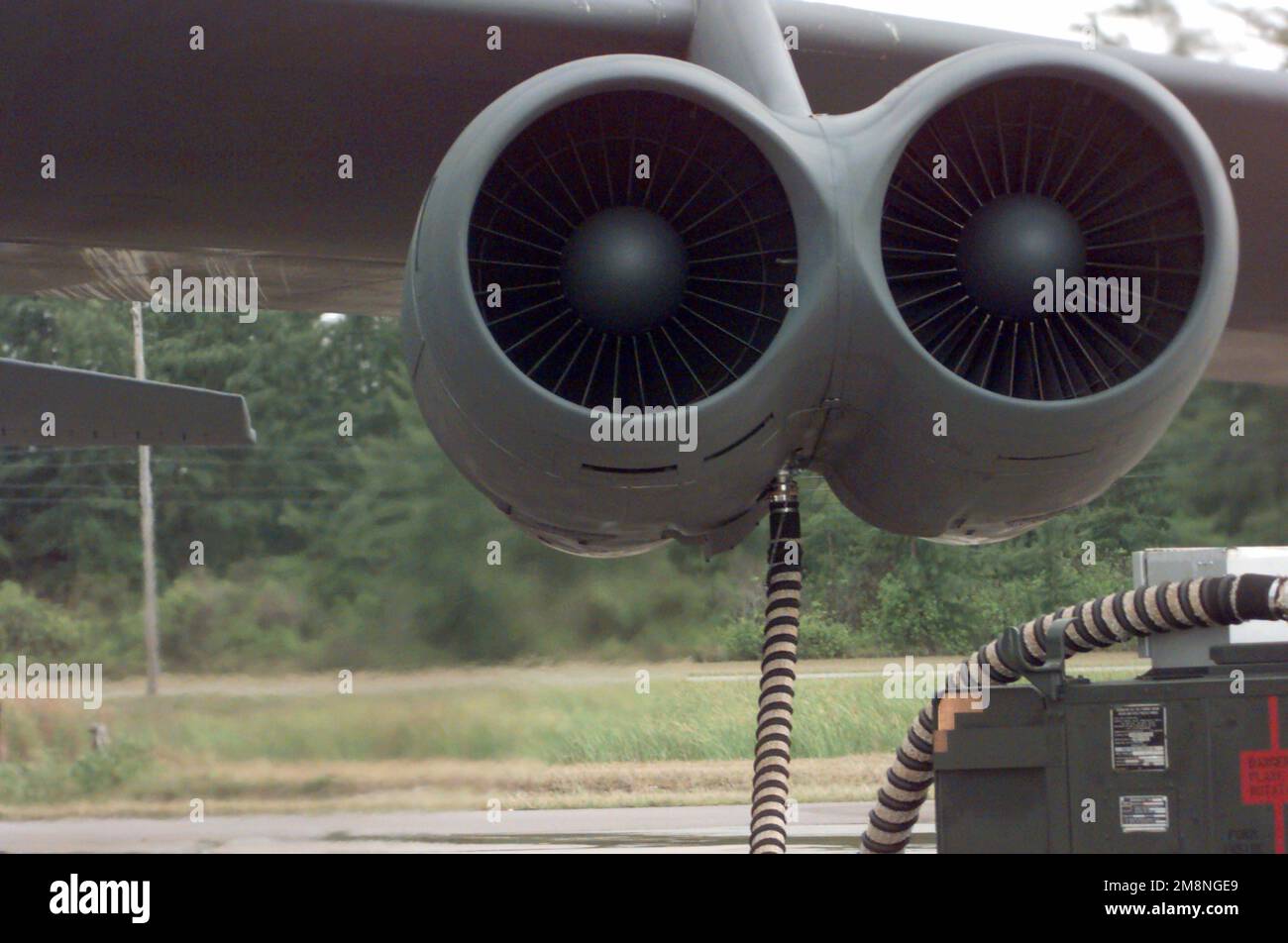 Exhaust is visible behind the engines of a B-52H Stratofortress ...