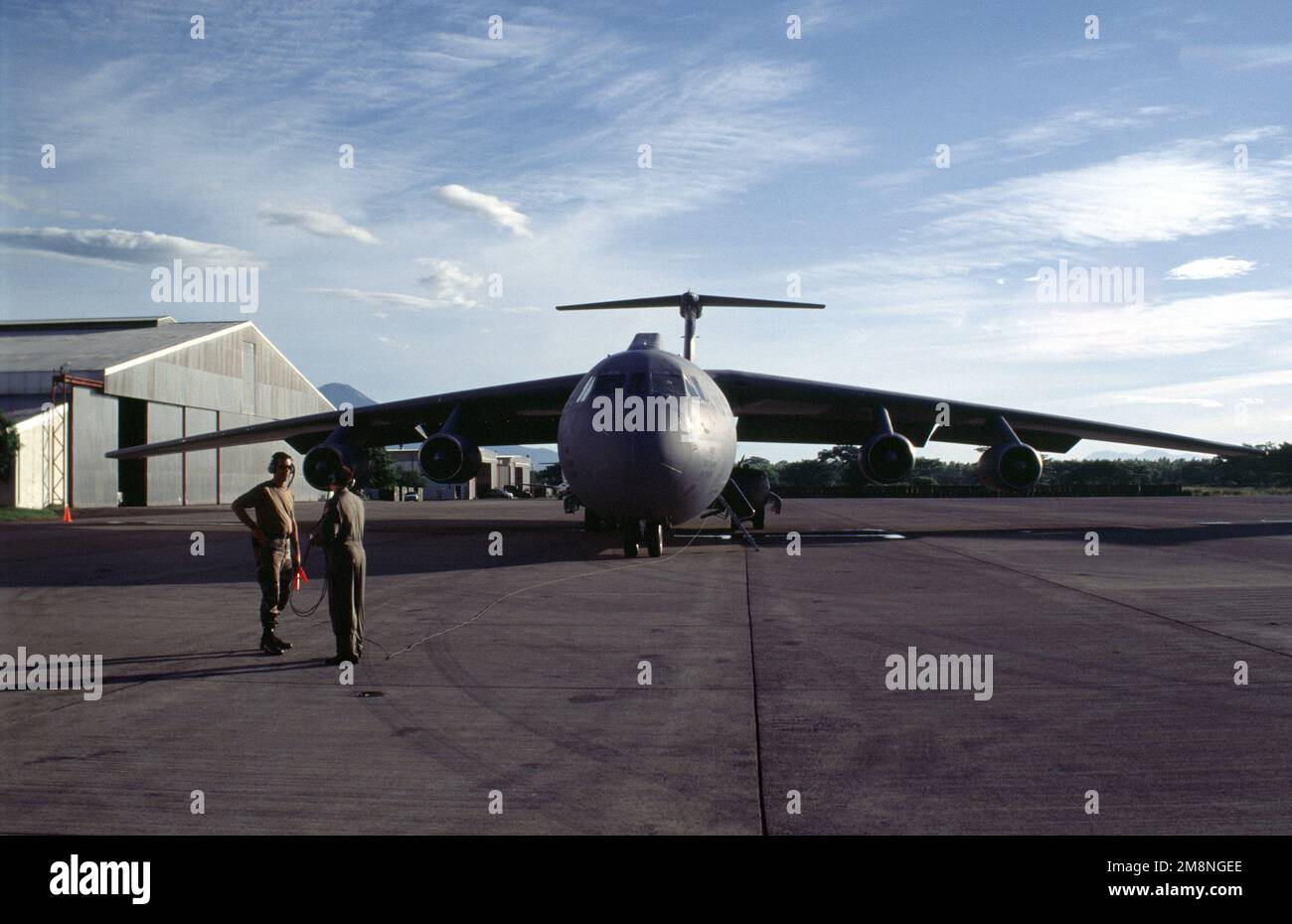 A front view of a C-141 Starlifter aircraft assigned to the 514th Air ...