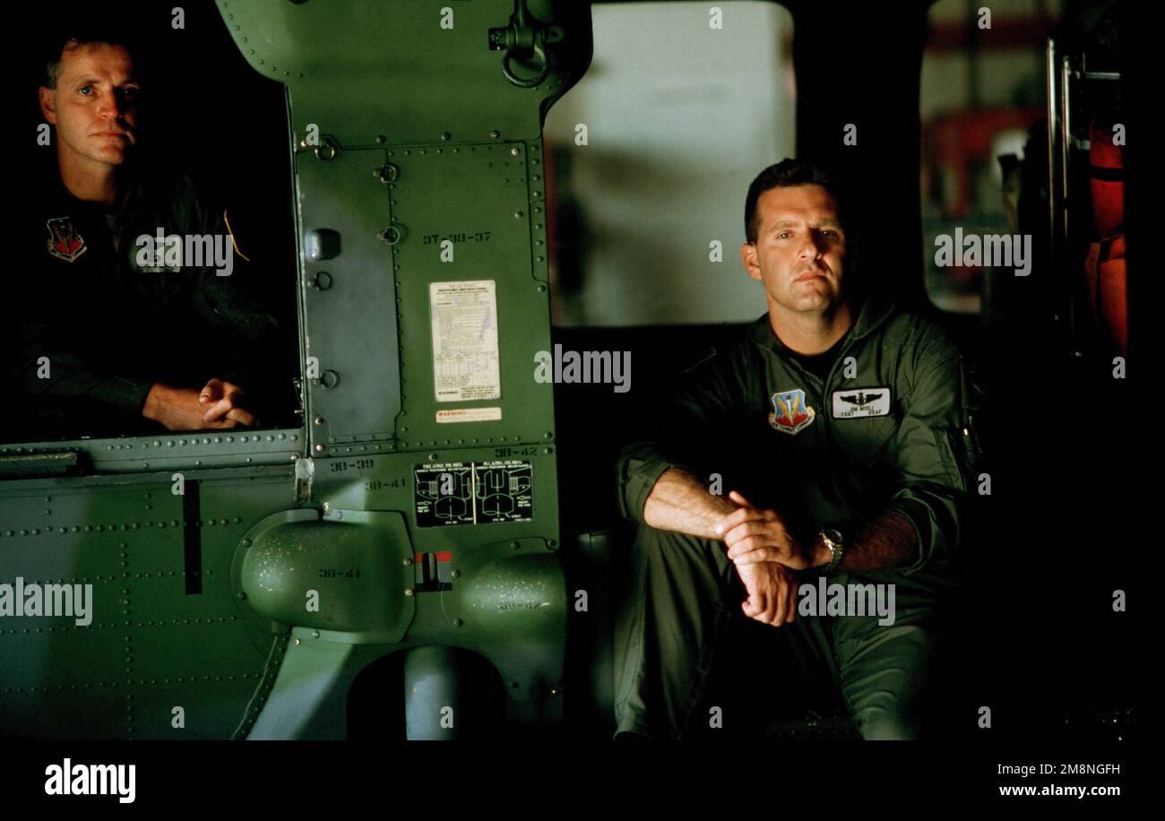 Straight on medium shot inside a HH-60 Pave Hawk Combat Rescue ...