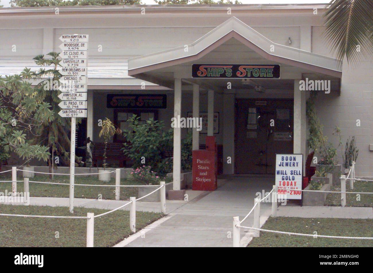 Shot of the Ship's Store at Naval Station Diego Garcia. The store sells ...