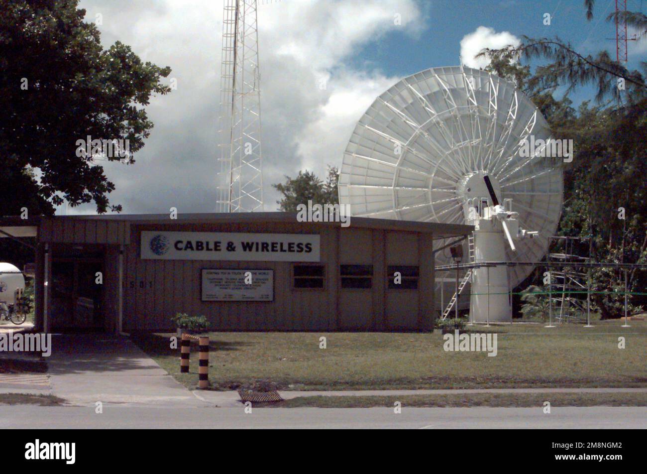 Shot of a communications satelite at Naval Station Diego Garcia ...