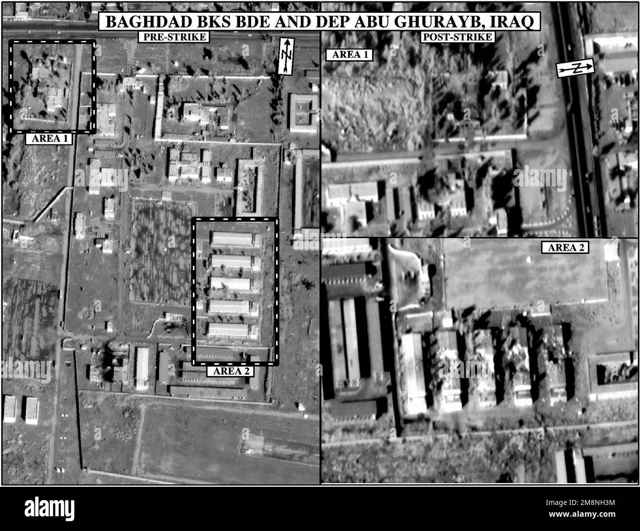 Pre-strike and post-strike photographs of the Baghdad Barracks Brigade ...