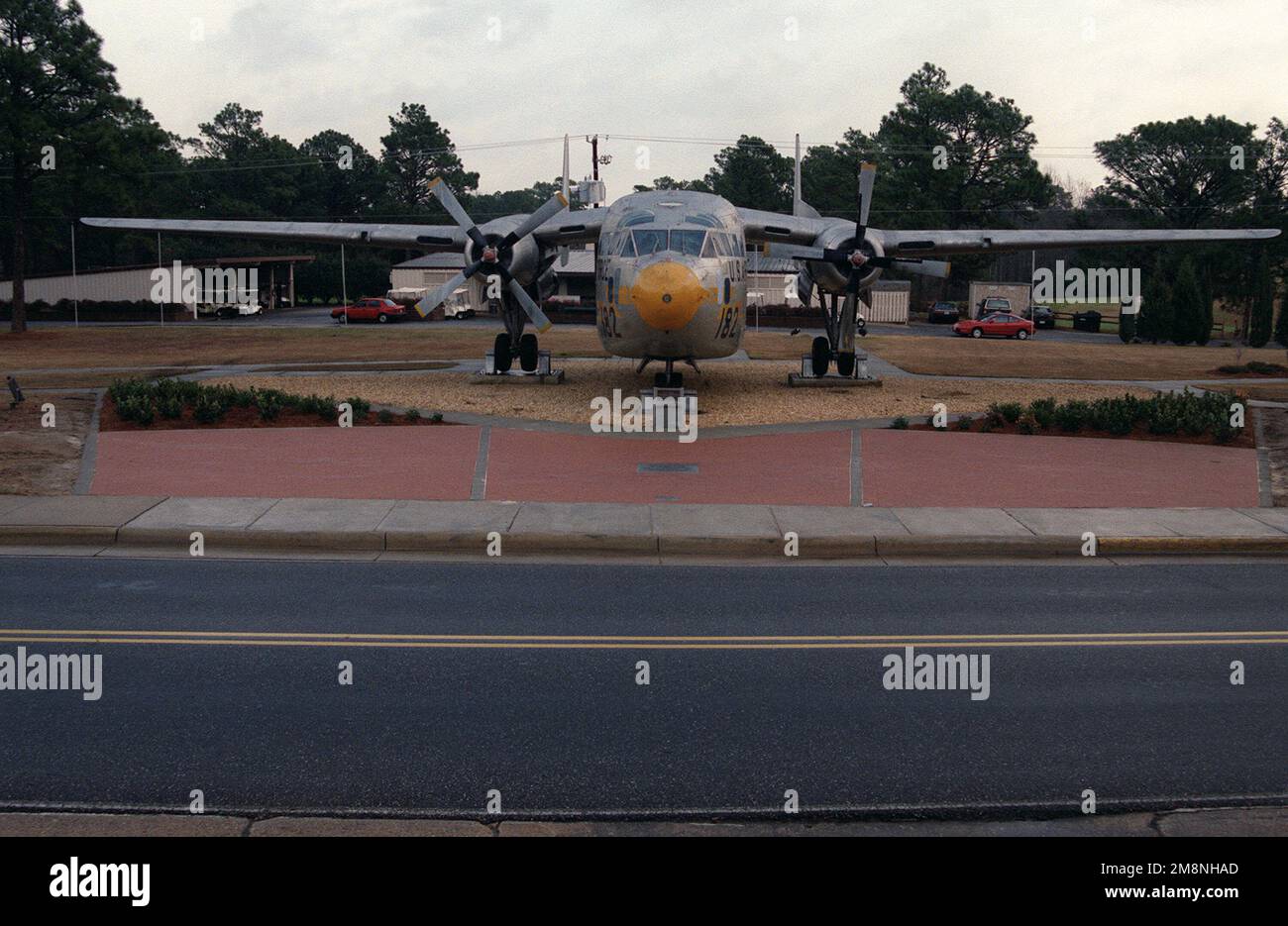 A front view of a USAF C-119 Flying Boxcar aircraft on display at the ...