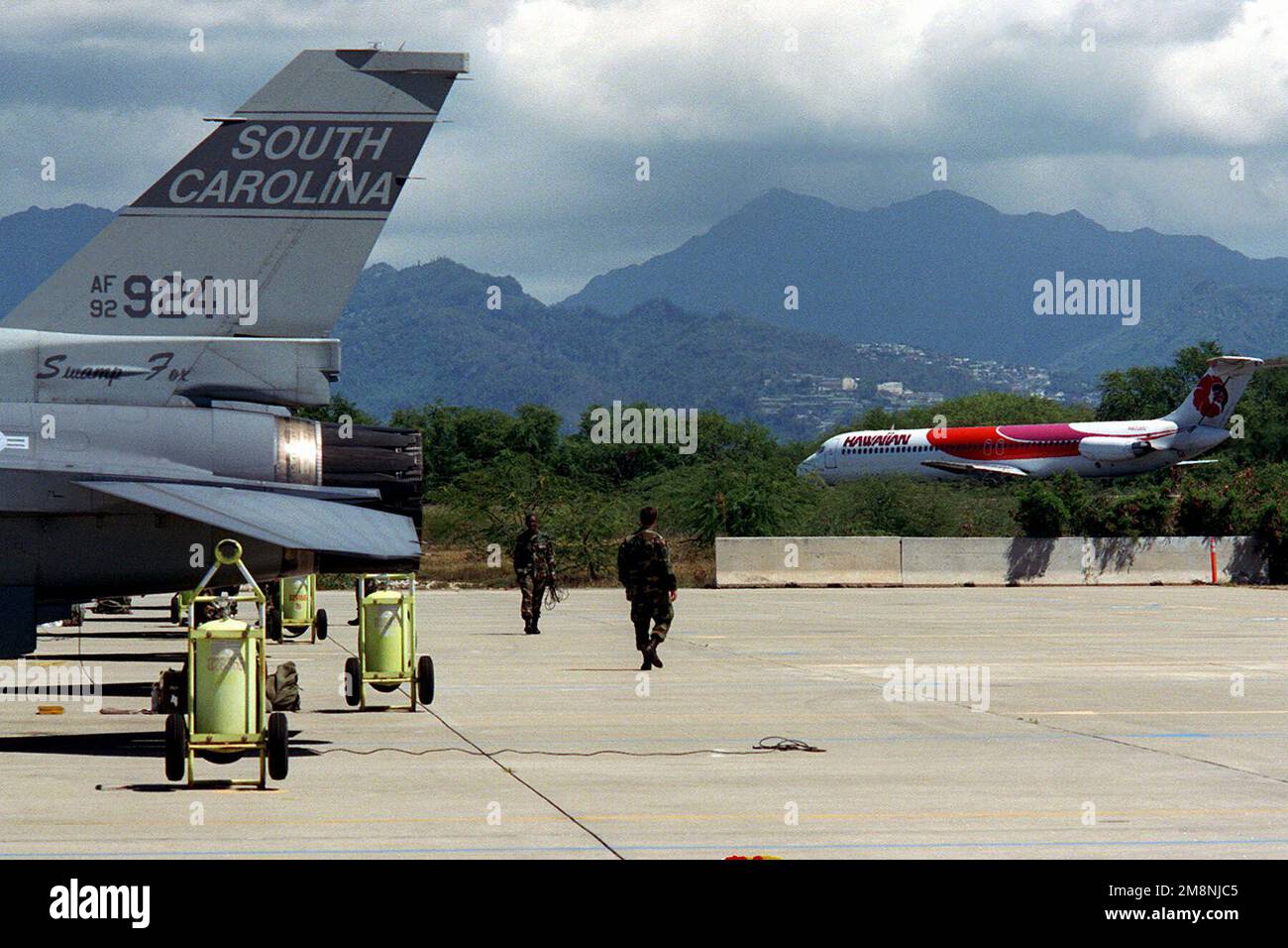 The tail section of an F-16C aircraft from the South Carolina Air ...
