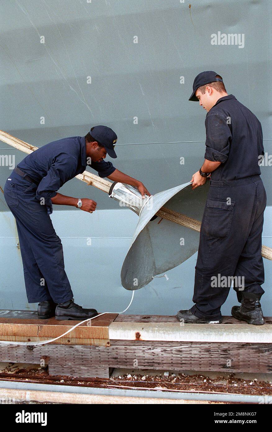 Two US Navy (USN) Sailors assigned to the USS BLUE RIDGE (LCC-19 ...