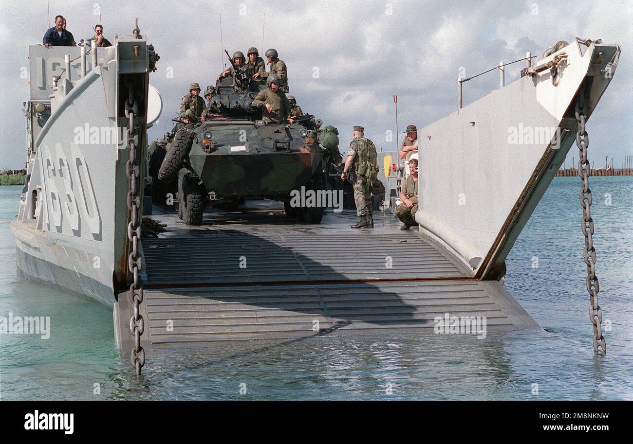 The US Navy (USN) Utility Landing Craft (LCU 1630) offloads an US ...