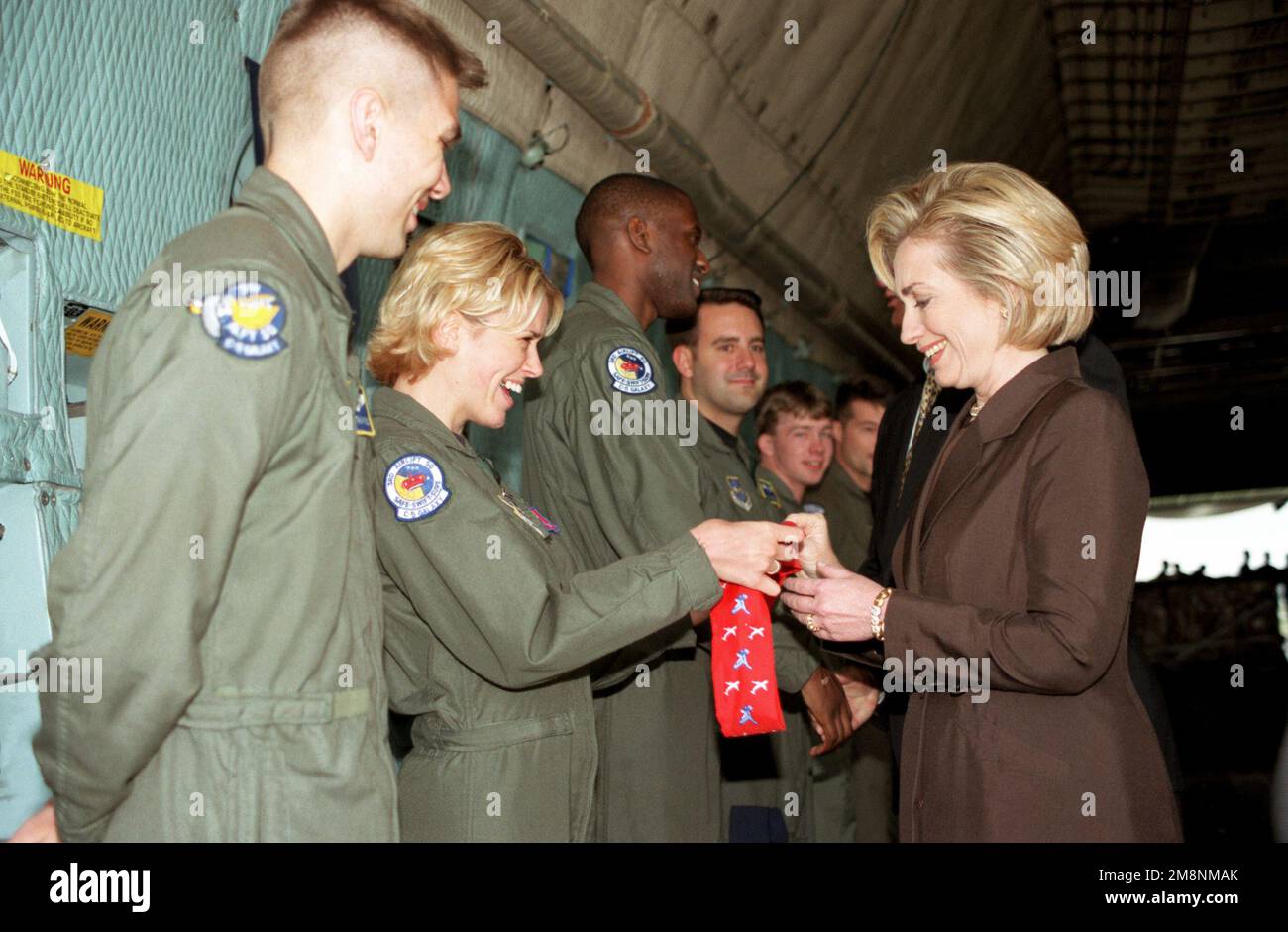 Left side profile, medium shot of US First Lady Hillary Rodham-Clinton ...