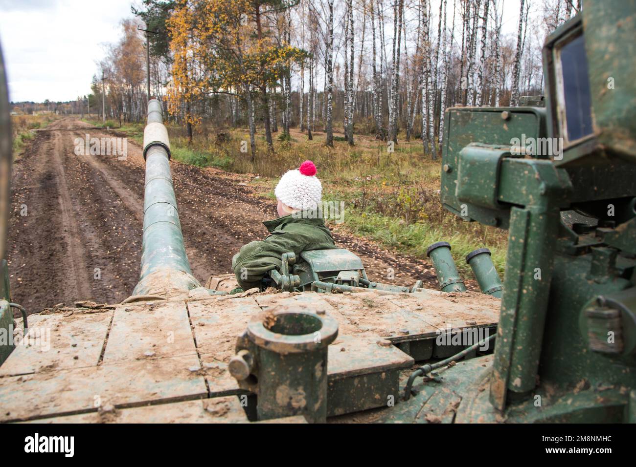 Russian tank rides on a forest road Stock Photo - Alamy