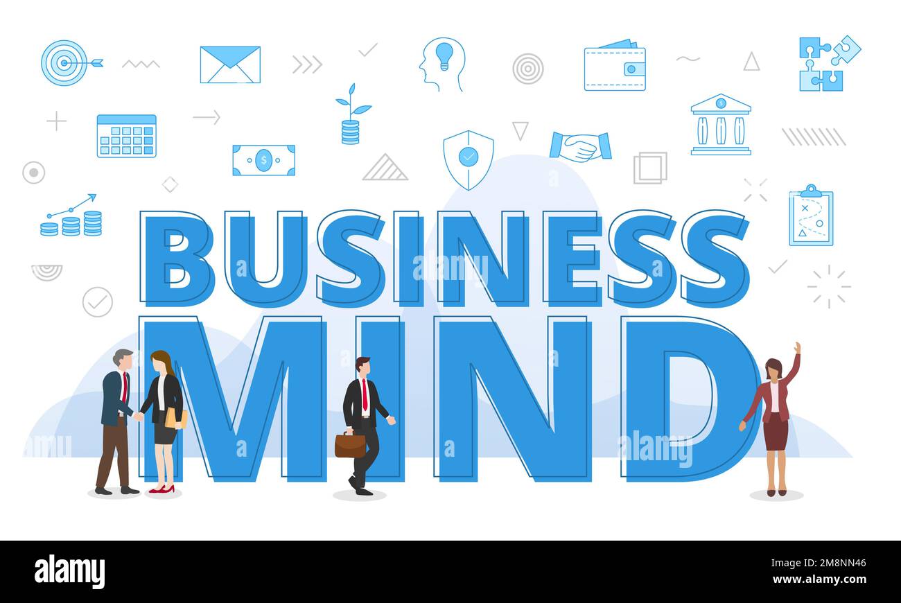 business mind concept with big words and people surrounded by related ...