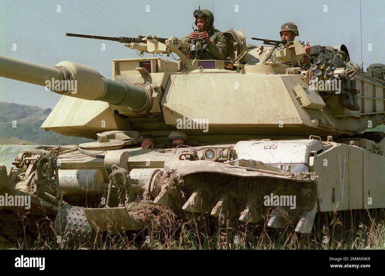 Medium Shot Left Side Front View Of A Desert Camouflaged M1a1 Abrams