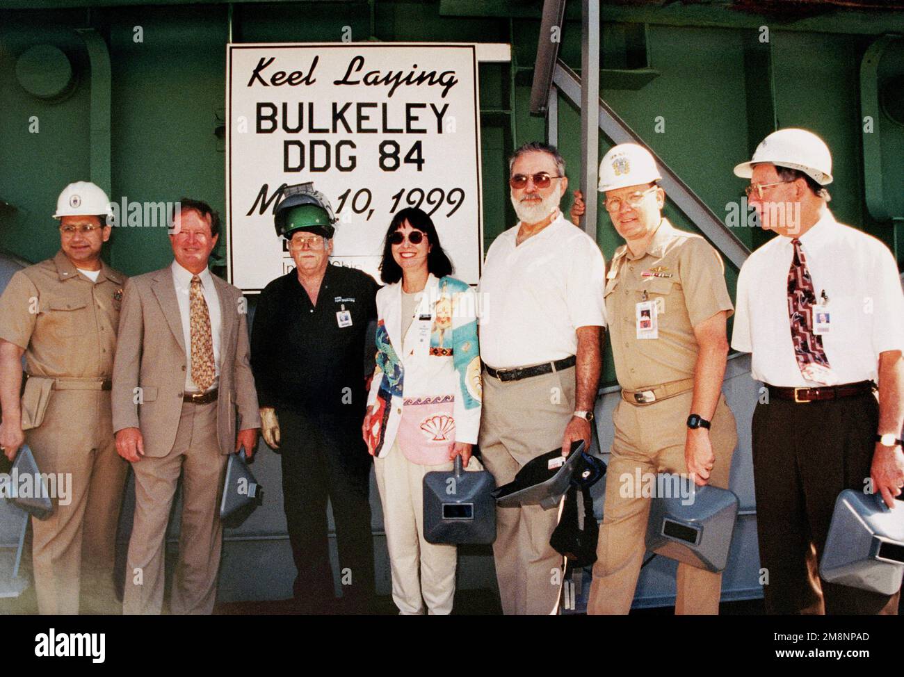 KEEL LAYING. Participants in the keel laying ceremony for the Arleigh ...