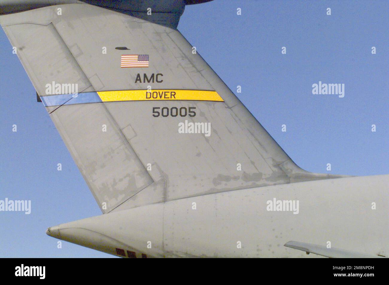 A C-5 Galaxy displays its tail flash (tail stripe) indicating its from ...
