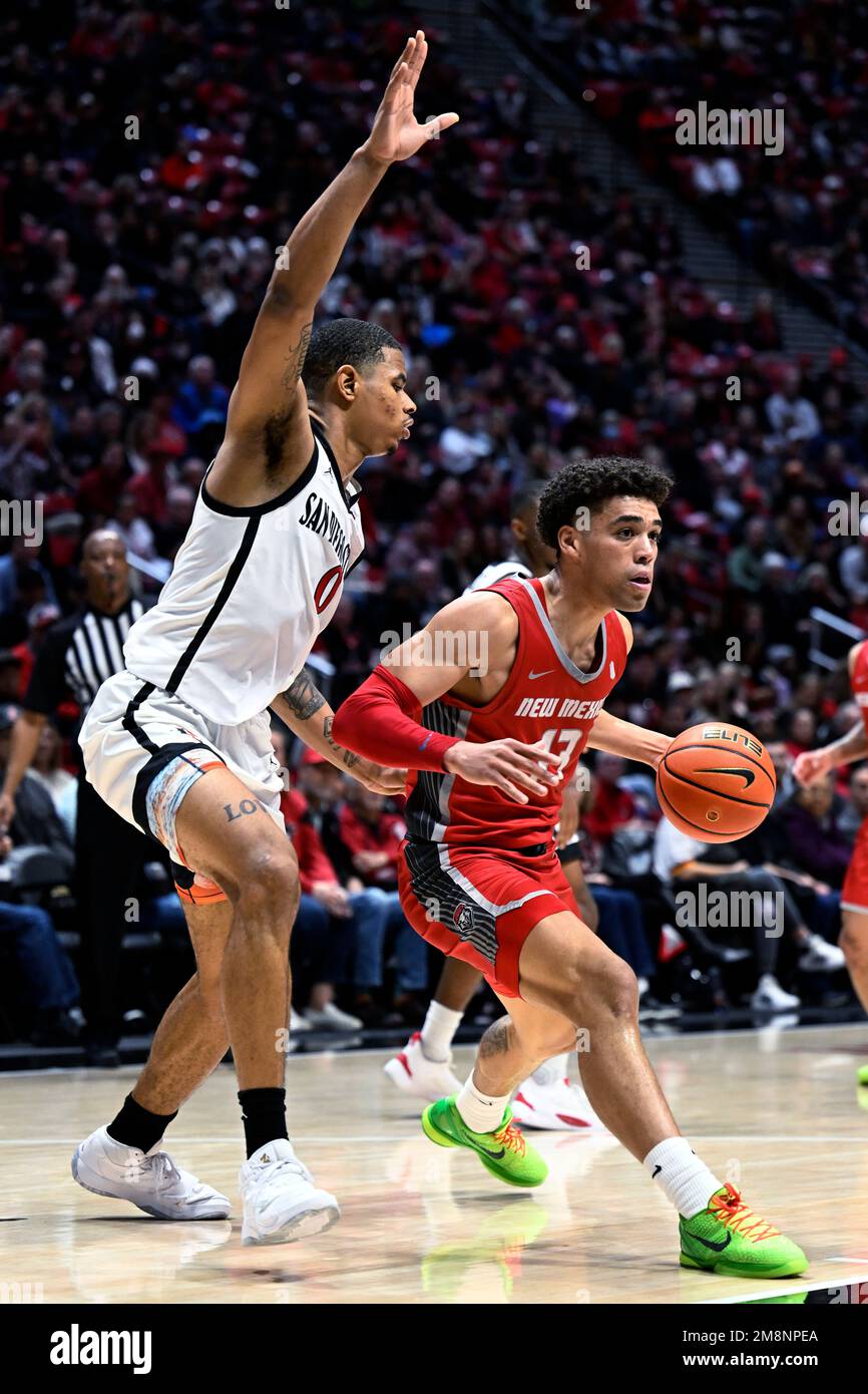 New Mexico guard Javonte Johnson drives past San Diego State forward ...