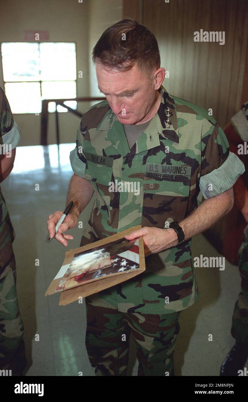 General Charles C. Krulak, 31st Commandant of the Marine Corps, stops ...
