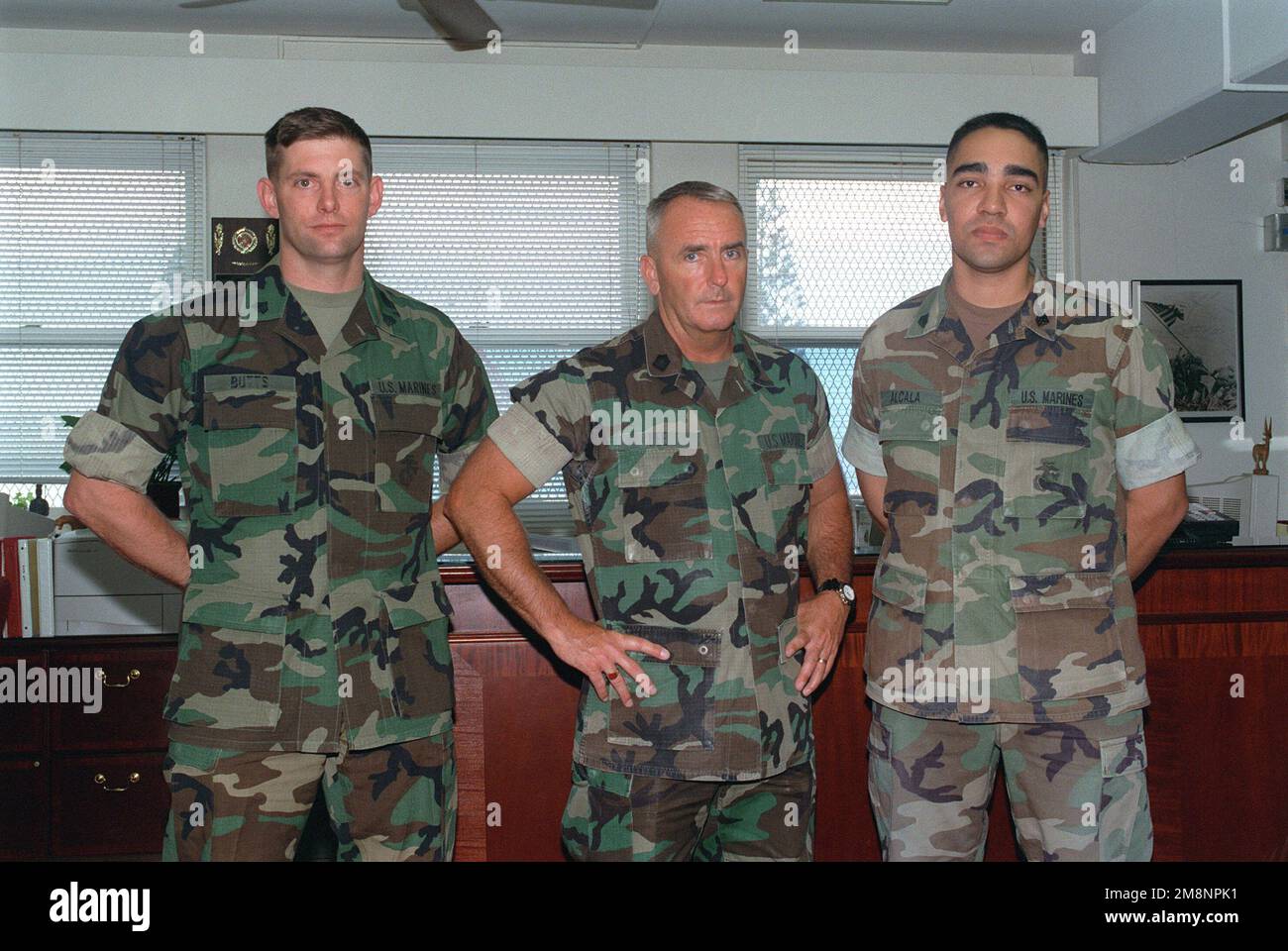 Seargent Major (SGTMAJ) of the Marine Corps, Harold G. Lee, stops for a ...