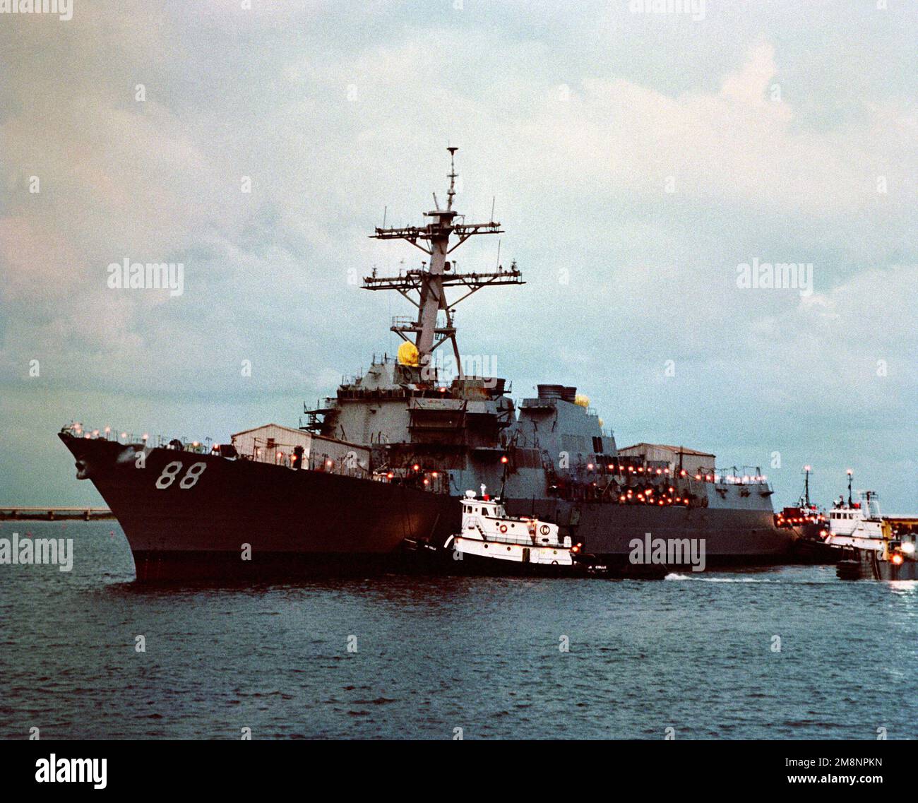 A port bow view of the Arleigh Burke Aegis class guided missile ...