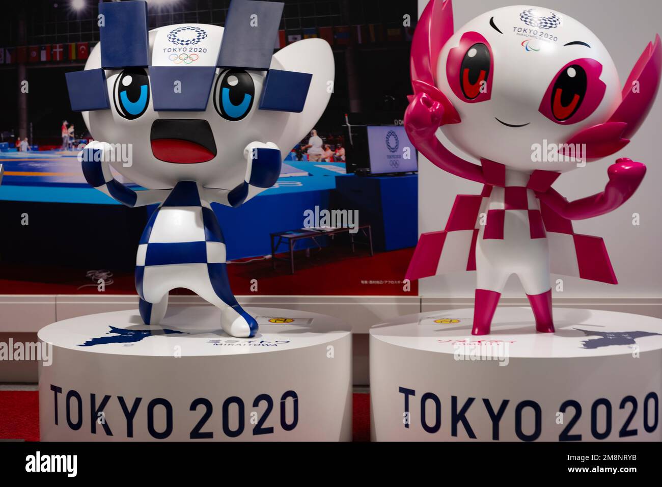 Chiba, Chiba Prefecture, Japan. 14th Jan, 2023. The mascots of the Tokyo 2020 Olympic Games ...