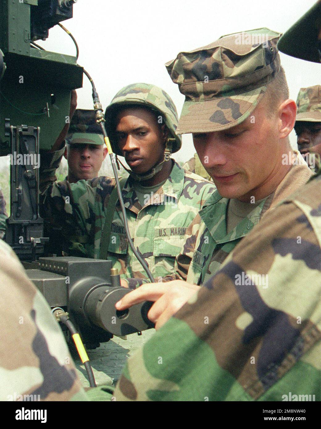 Corporal James Morgan, MCAS Cherry Point, 2d LAAD BN, 2d Plt, gives a ...