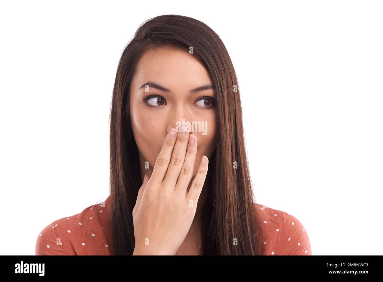 OMG. Wow, thinking and mockup with a woman surprised in studio isolated ...