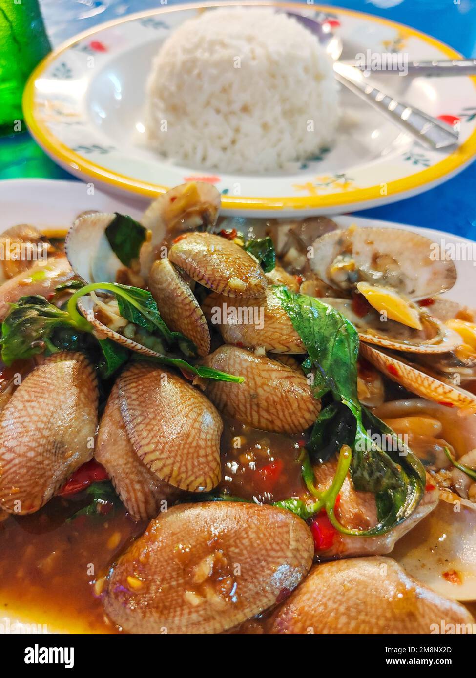 Simple delicious Thai,Bangkok street food,succulent mollusks in an ...