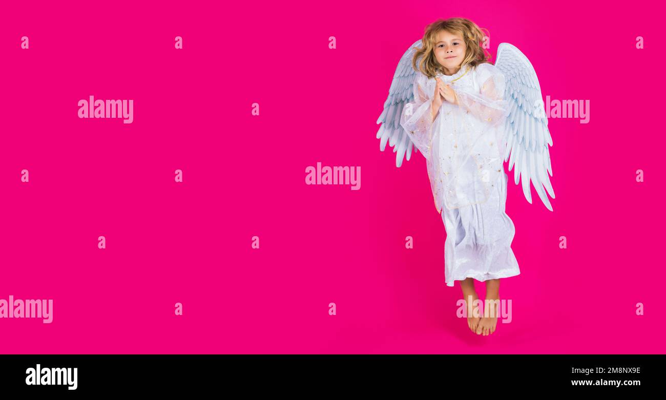 Little angel jump, kids jumping, full body. Little angel fly. Cute ...