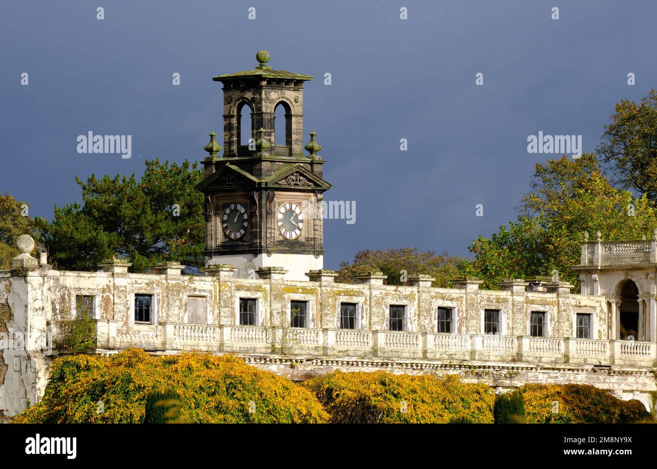 A closeup shot of Trentham Hall ruins at Trentham Gardens in Stoke on ...