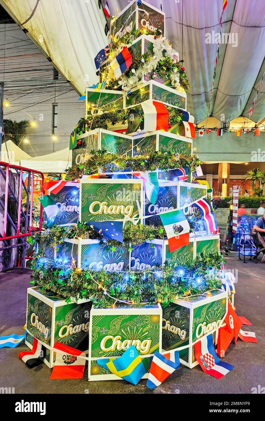 Bangkok,Thailand-Dec 04 2022:Made up of empty Chang beer bottle boxes ...