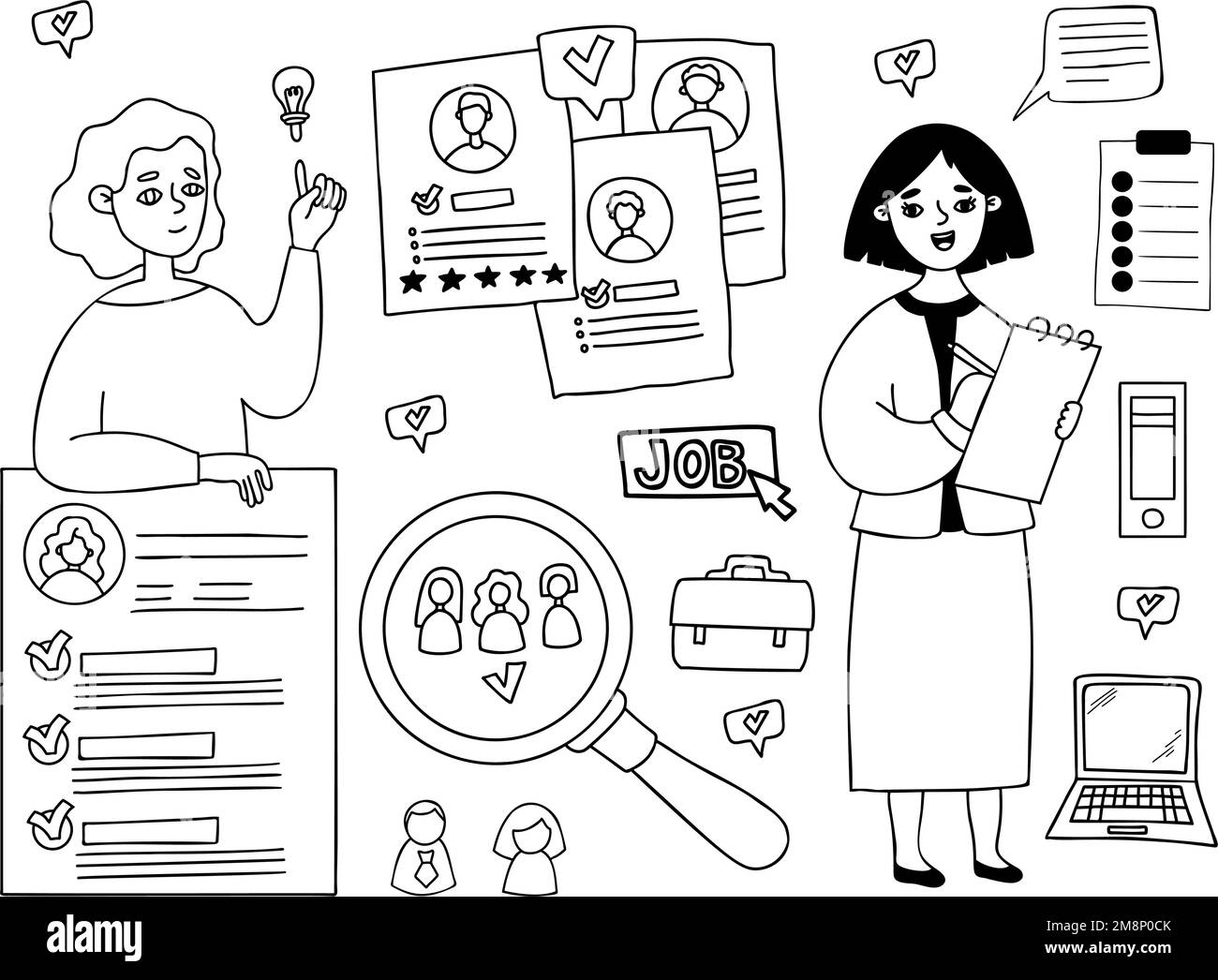 Collection job. Candidate girl with resume and business woman ...