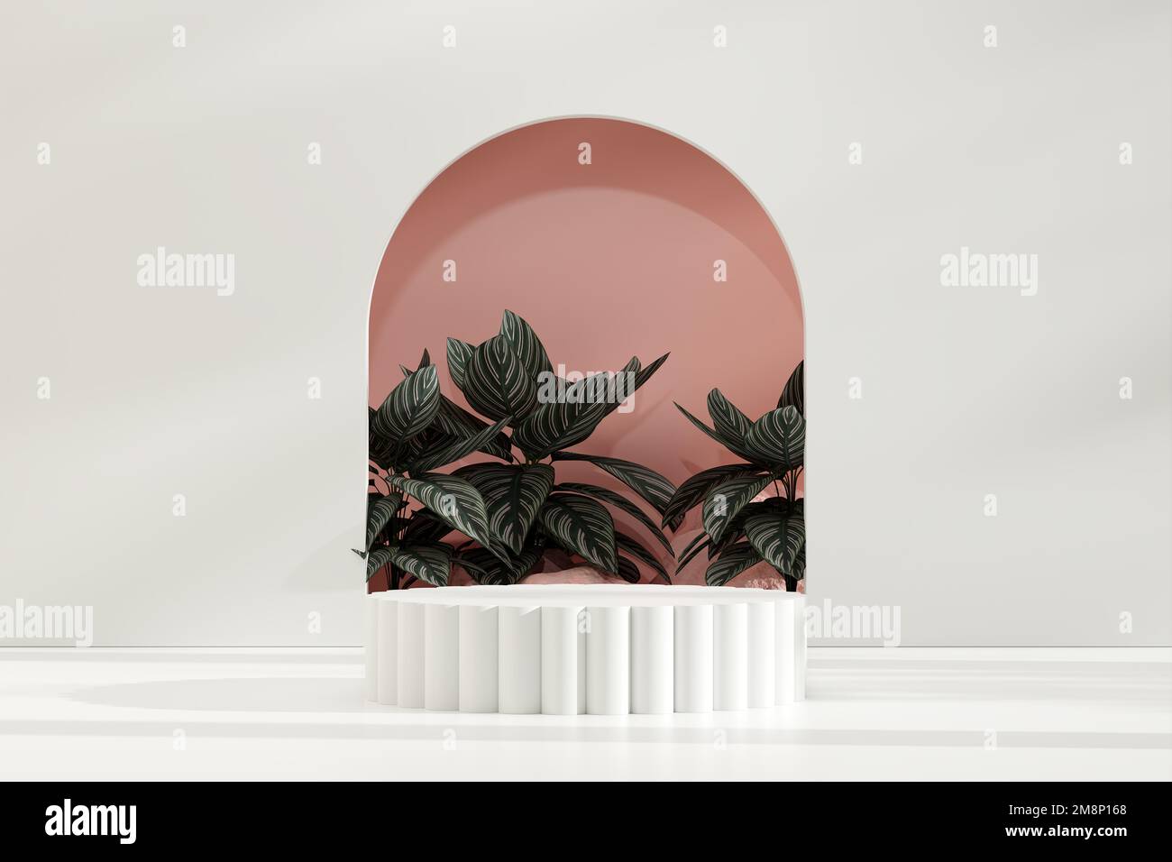 A 3D illustration of empty space podium display for product, natural ...