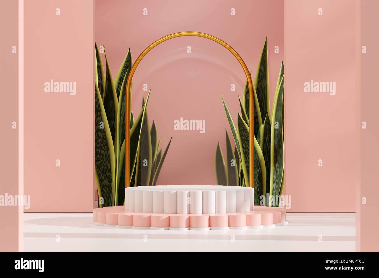 A 3D illustration of empty space podium display for product, natural ...